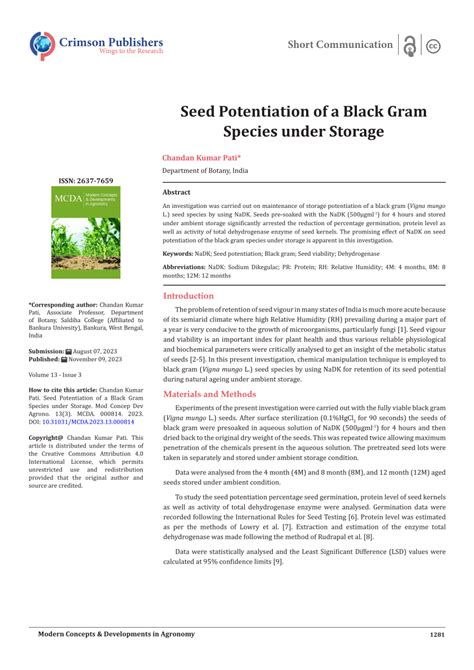 Pdf Seed Potentiation Of A Black Gram Species Under Storage