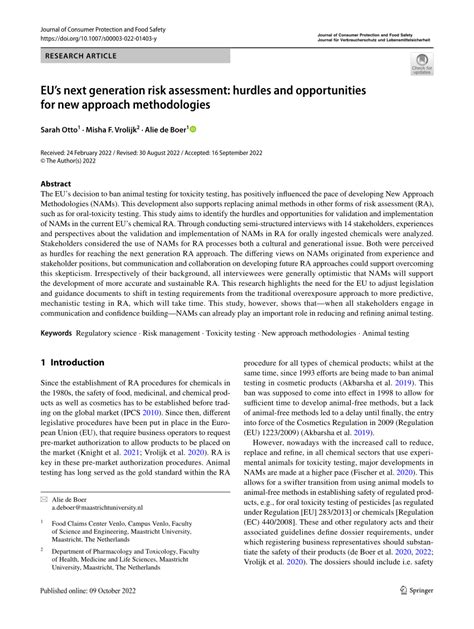 Pdf Eus Next Generation Risk Assessment Hurdles And Opportunities