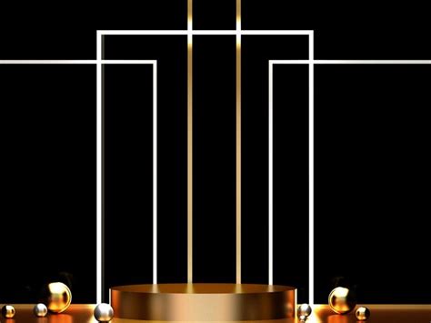 우아한 황금 연단 또는 제품 디스플레이 또는 프레임 검정색 배경 및 구체 3d 벡터가 있는 무대 프리미엄 사진