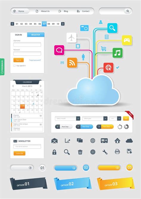 Flat Web Design Elements Buttons Icons Templates For Website Stock Vector Illustration Of