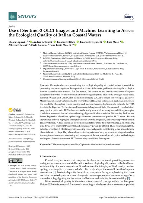 Pdf Use Of Sentinel 3 Olci Images And Machine Learning To Assess The Ecological Quality Of