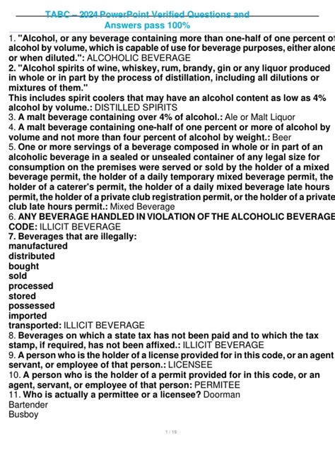 Tabc 2024 Powerpoint Verified Questions And Answers Pass 100 Tabc Stuvia Us