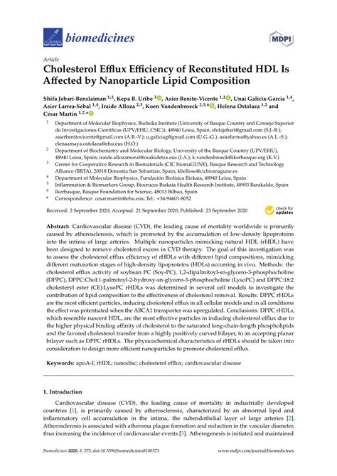 Pdf Cholesterol Efflux Efficiency Of Reconstituted Hdl Is Affected By Nanoparticle Lipid