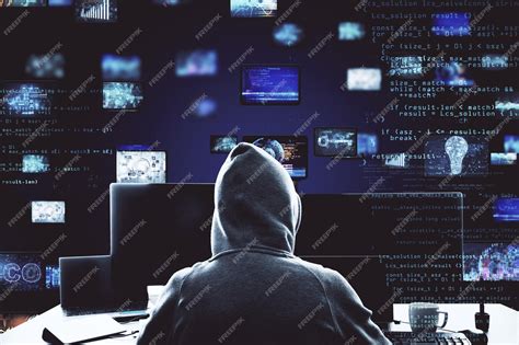 Premium Photo Hacker Using Creative Glowing Big Data Hud