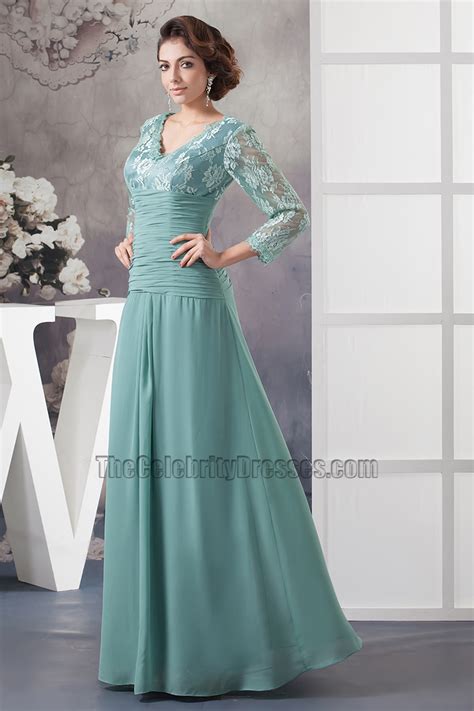 Elegant V Neck Lace Long Sleeve Formal Dress Prom Gown