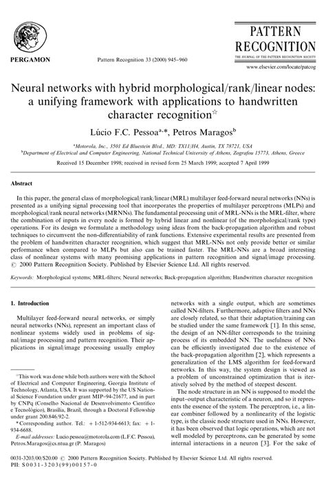 Pdf Neural Networks With Hybrid Morphologicalranklinear Nodes A