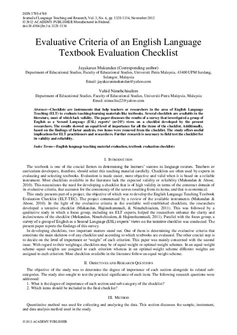 Pdf Evaluative Criteria Of An English Language Textbook Evaluation Checklist