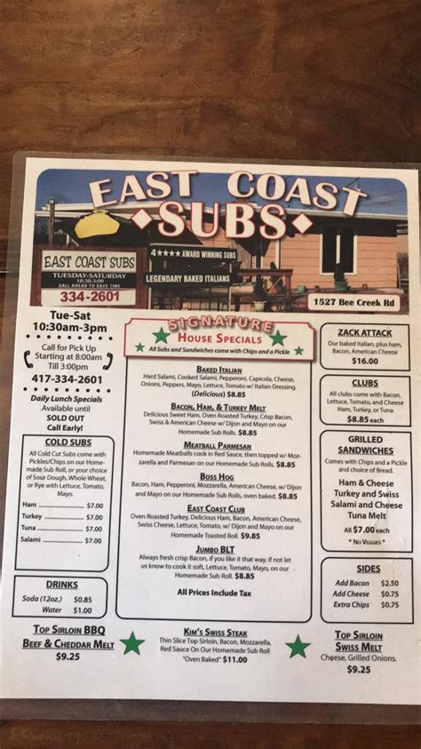 East Coast Subs Branson Mo