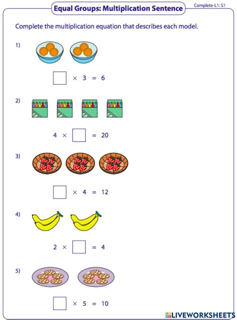 Equal Groups Multiplication Online Exercise For Live Worksheets