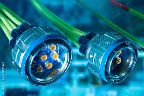 Multi Coaxial Cable Assembly Power Connector Close Up Power Cable Connections Eight Pin