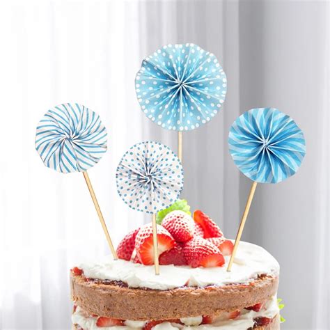 Diy 종이 접기 팬 모양 케이크 장식 아이스크림 컵케익 토퍼 아이 생일 파티 축제 디저트 장식 2 봉지5 봉지케이크 데코