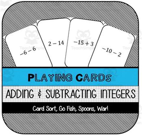 Adding Subtracting Integers Playing Cards Games By Teach Simple
