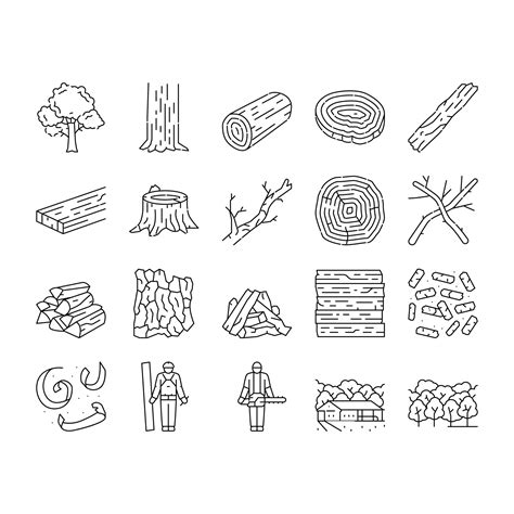 Wood Timber Tree Wooden Material Icons Set Vector 18995859 Vector Art