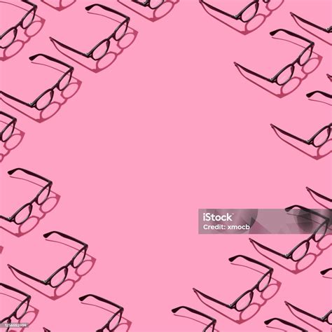 Black Fashionable Eyeglasses Border Frame On Abstract Pastel Pink