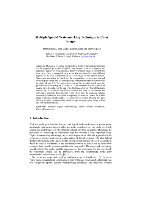 Pdf Multiple Spatial Watermarking Technique In Color Images