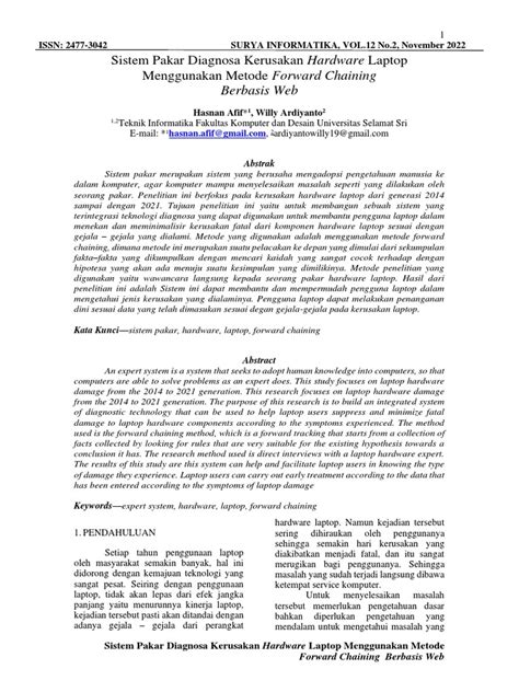 1 Sistem Pakar Diagnosa Kerusakan Hardware Laptop Menggunakan Metode Forward Chaining Pdf