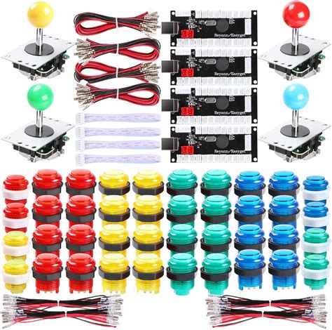 Hikig 4 Player Led Arcade Games Diy Kit 4x Fighting Joystick 40x Led Arcade Buttons 4x Usb