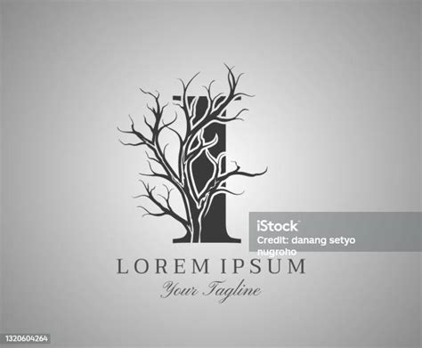 편지 I 죽은 나무 디자인 로고 아이콘 창조적 인 알파벳 소름 건조 나무 브래치 자연 로고 템플릿 나뭇가지에 대한 스톡 벡터