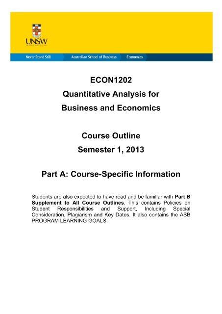 Econ1202 Quantitative Analysis For Business And Economics