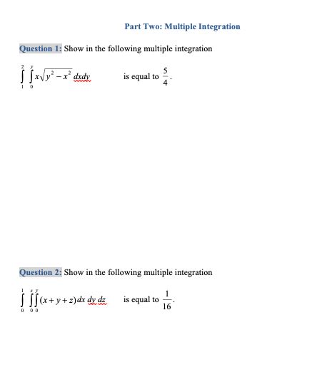solved part two multiple integration question 1 show in