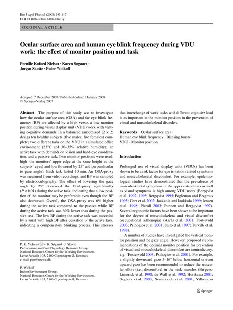 Pdf Ocular Surface Area And Human Eye Blink Frequency During Vdu Work The Effect Of Monitor