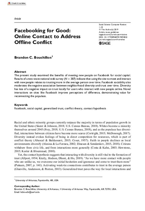 Pdf Facebooking For Good Online Contact To Address Offline Conflict