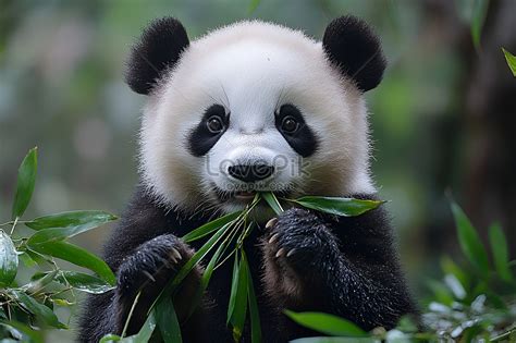 거대한 팬더는 대나무를 맛 보았습니다