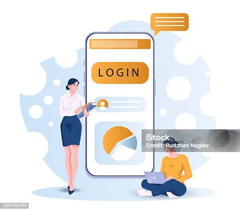 Login Interface With Two Women Shown Vector Illustration Stock