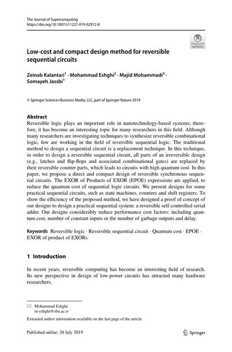 Pdf Low Cost And Compact Design Method For Reversible Sequential Circuits