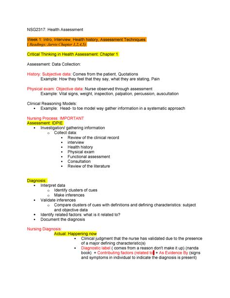 Health Assessment Week 1 7 Nsg2317 Health Assessment Week 1 Intro