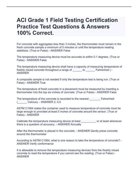 Aci Grade 1 Field Testing Certification Practice Test Questions
