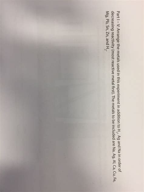 Solved Arrange The Metals Used In This Experiment In