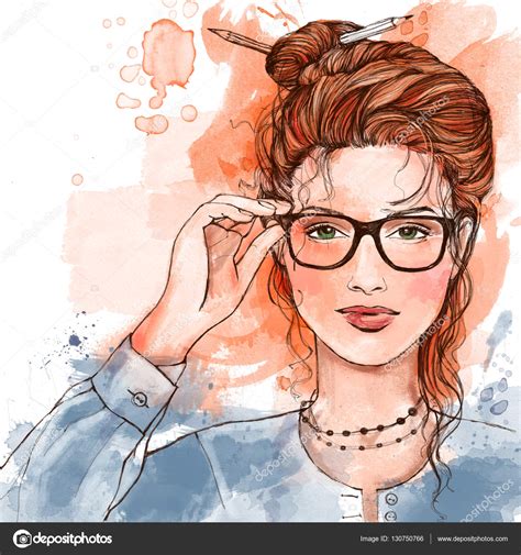 Beautiful Smiling Girl Touching Glasses On White Background Stock Illustration By ©oksamaz