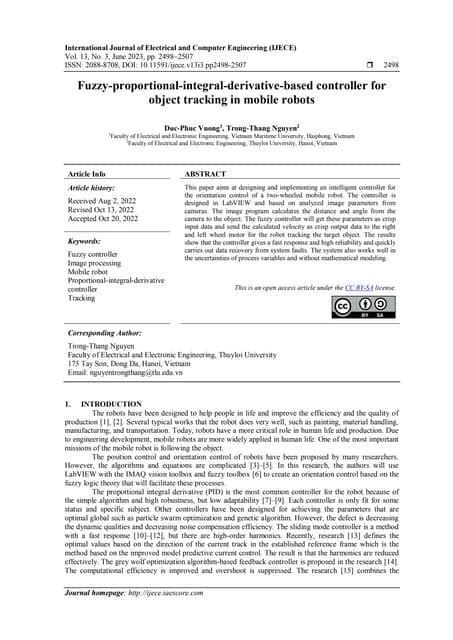 Fuzzy Proportional Integral Derivative Based Controller For Object Tracking In Mobile Robots Pdf