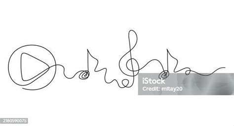 재생 버튼 고음 음자리표 및 음표는 흰색 배경에 하나의 검은색 선으로 그려집니다 연속 선 그리기 벡터 일러스트 레이 션 낙서 드로잉에 대한 스톡 벡터 아트 및 기타 이미지