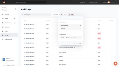 Audit Logs On Apivideo Dashboard