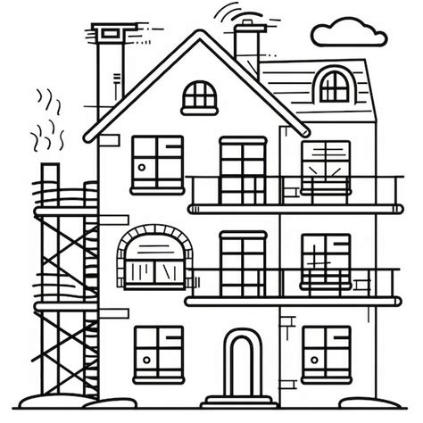 Premium Photo Line Art Drawing Of A House Under Renovation Featuring