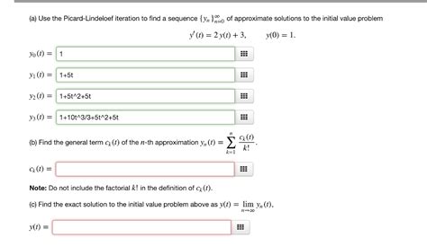 solved use the picard lindeloef iteration to find a sequence