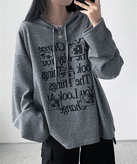 봄new🌸 [빈티지 1 1할인] 오버핏 체인지 레터링 골지 와플 후드티 4color 에이블리