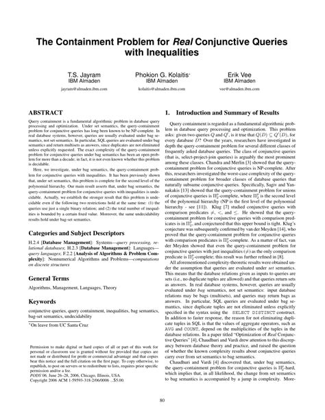 Pdf The Containment Problem For Real Conjunctive Queries With Inequalities