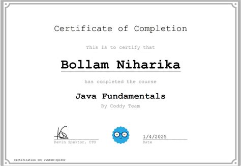 Bollam Niharika On Linkedin Javaprogramming Certification Coddytech