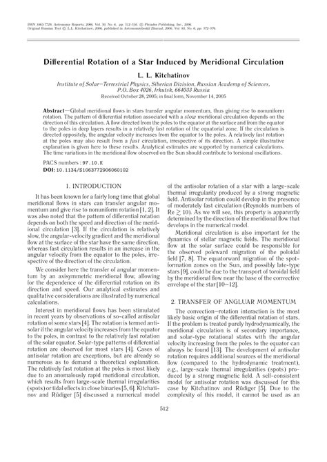 Pdf Differential Rotation Of A Star Induced By Meridional Circulation