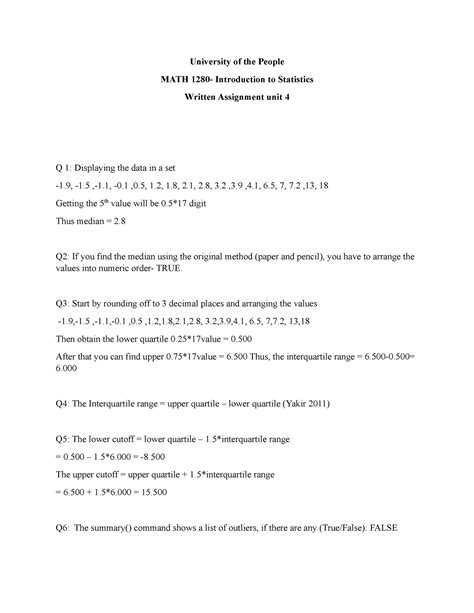 Math 1280 W A Unit 4 Random Variables University Of The People Math 1280 Introduction To