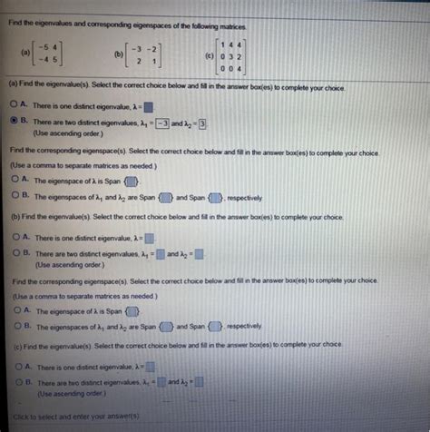 Solved Find The Eigenvalues And Corresponding Eigenspaces Of Chegg Com