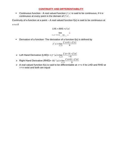 Continuity And Differentiability Notes Pdf Real Analysis Mathematical Physics
