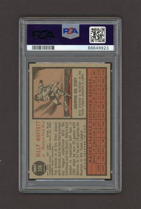1962 Topps 336 Billy Muffett Psa 7 Ebay