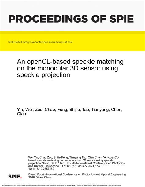 Pdf An Opencl Based Speckle Matching On The Monocular 3d Sensor Using Speckle Projection