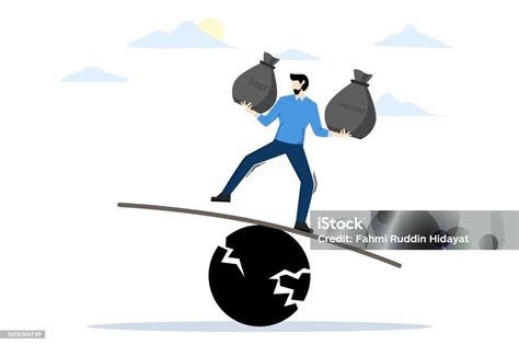 부채 부담 재정적 의무 또는 대출 상환 소득과 부채의 균형 자산 또는 소득 관리 시소에 빚을 지고 있는 사업가 벡터 그림입니다 벡터에 대한 스톡 벡터 아트 및 기타 이미지