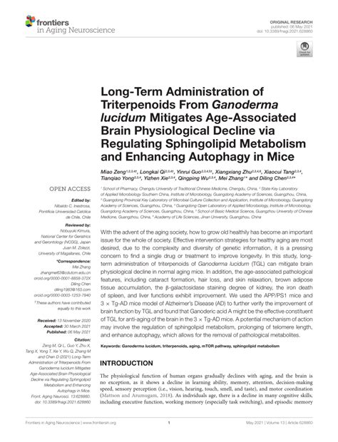 Pdf Long Term Administration Of Triterpenoids From Ganoderma Lucidum Mitigates Age Associated