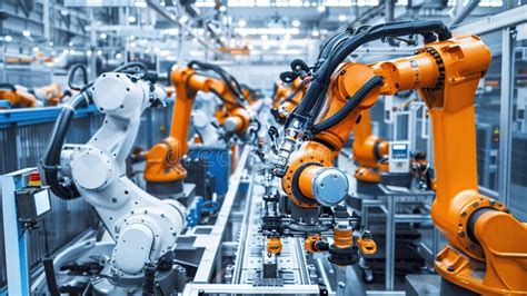 Industrial Robots On Assembly Line Stock Illustration Illustration Of